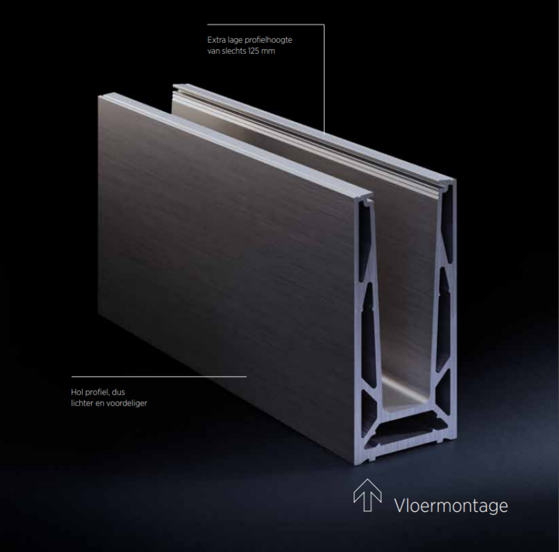 Glazen balustrade profiel 1,0 kN OnLevel TL-6080 Alu / Zwart / RAL kleur